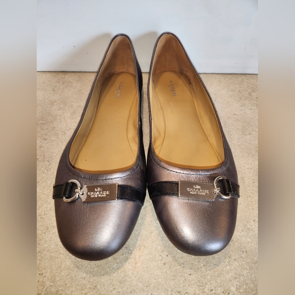 Coach | Shoes | Coach Metallic Silver Logo Flat Size | Poshmark